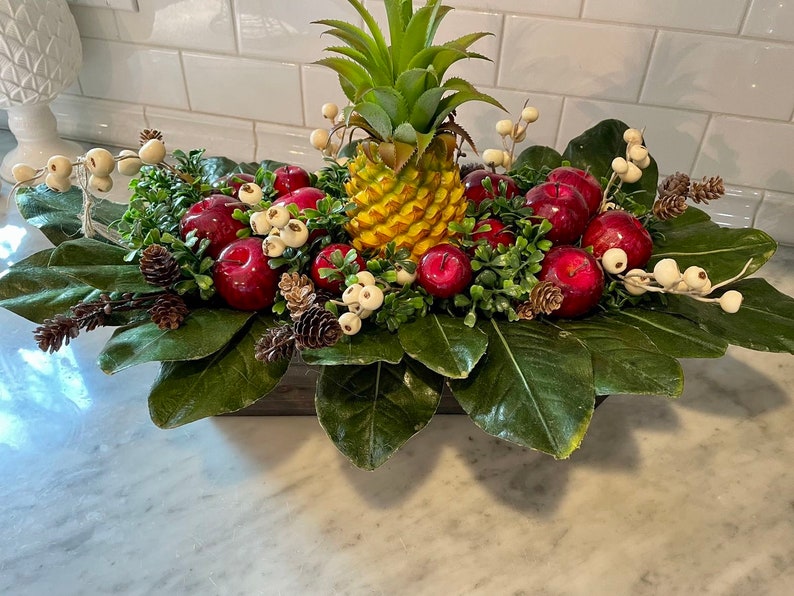 Pineapple & Apples Rectangle Tabletop Arrangement 22L X 11 W X 13H Long ...