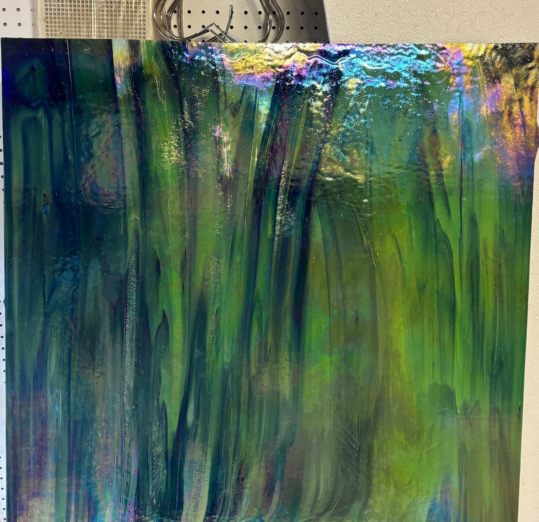 8" X 6" Stained Glass Sheet - Prisma Blue and Olive Green Luminescent ...