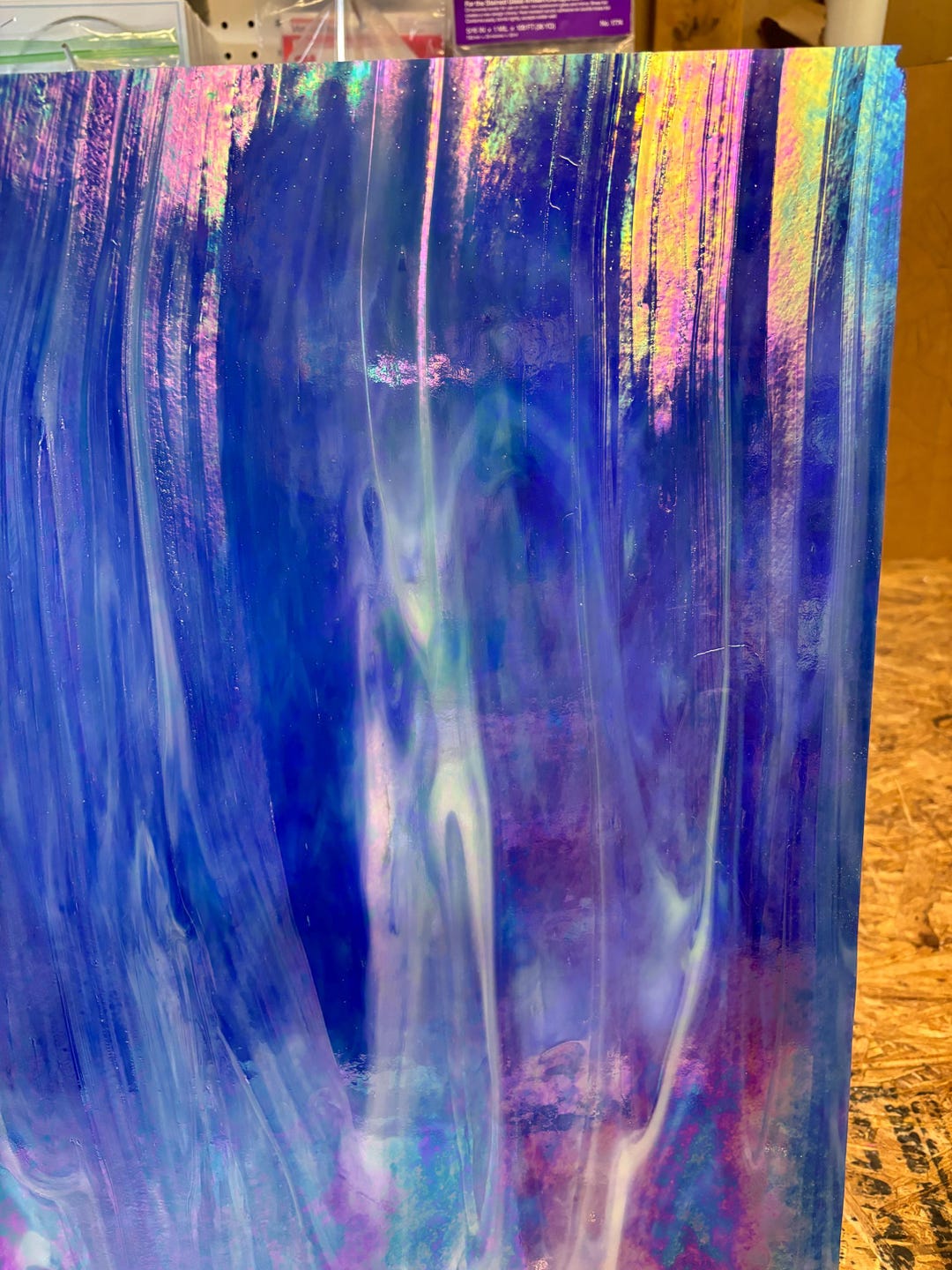 Stained Glass Sheet, 8" X 6" - Blue, Opal and Clear Iridescent ...