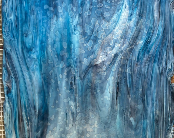 Stained Glass Sheet, 10" X 5" - White, Turquoise and Purple Ring Mottle ...