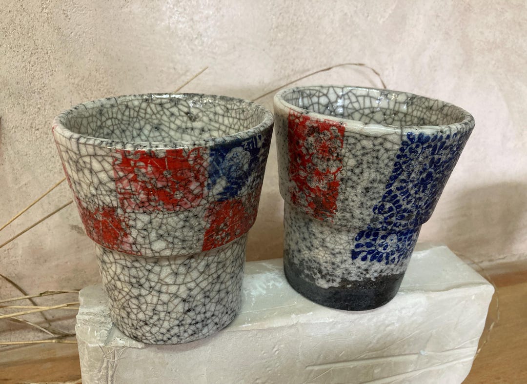 2 Cups / Vases / Raku Different Colors / Blue, Red, Yellow Etc. - Etsy