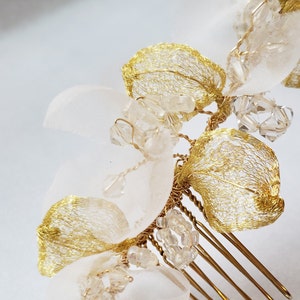 Silk Flower Petals. Handpressed. Gold Mesh Leaves With Vintage Crystal ...