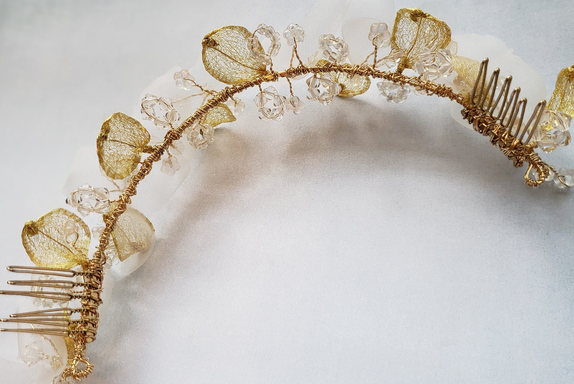 Silk Flower Petals. Handpressed. Gold Mesh Leaves With Vintage | Etsy