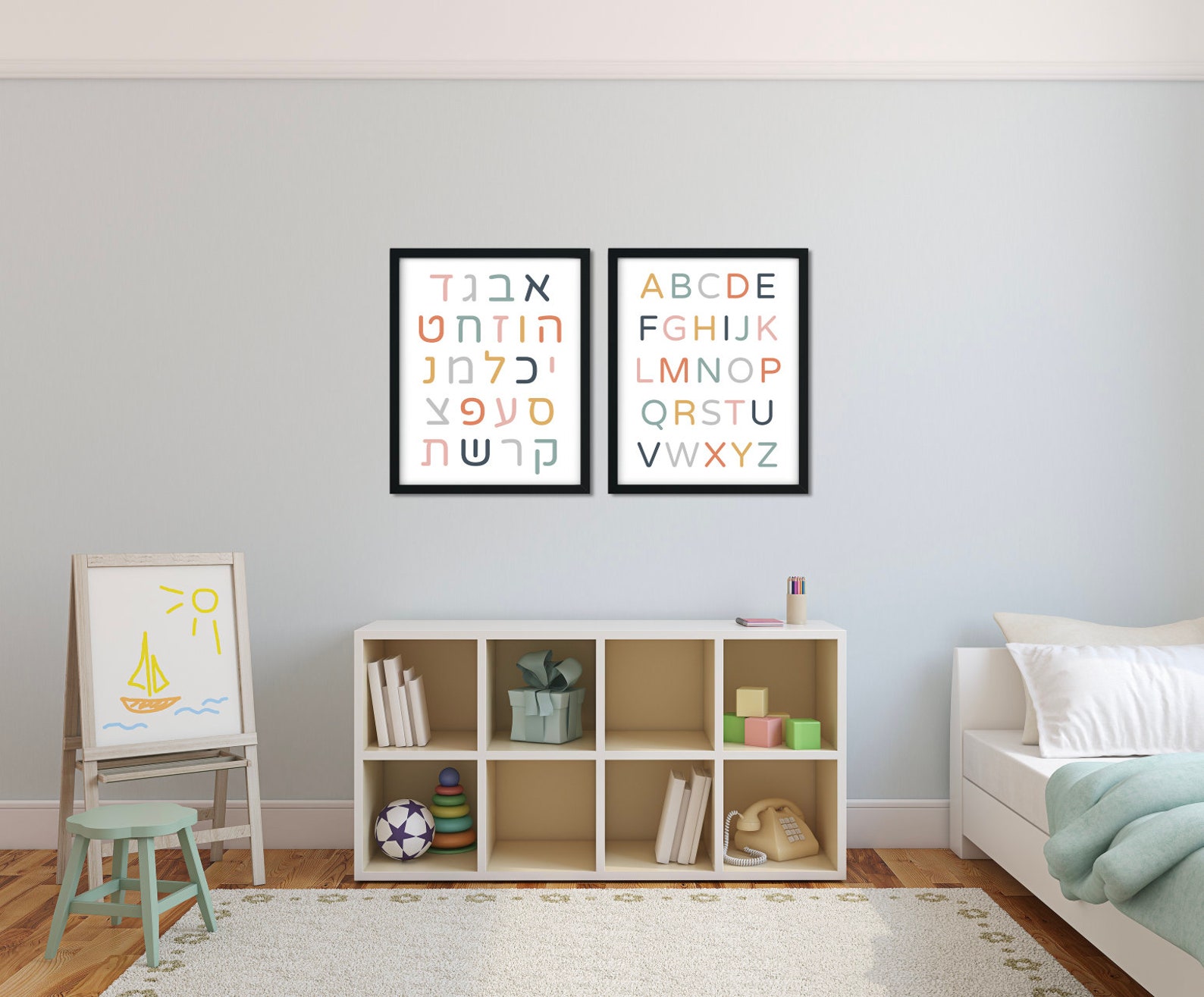 Aleph Bet Children's Art, Aleph Bet Print, Hebrew and English Alphabet ...