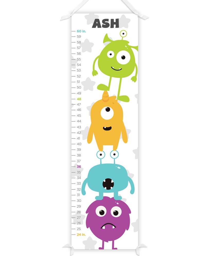 Monster Growth Chart Ruler, Monster Growth Chart, Canvas Growth Chart ...
