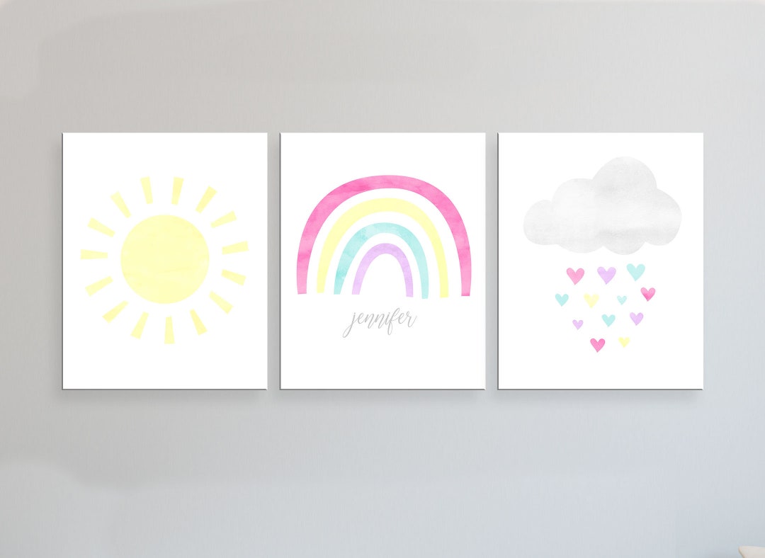 Girl's Nursery Prints, Watercolor Rainbow Prints, Rainbow Nursery Decor ...