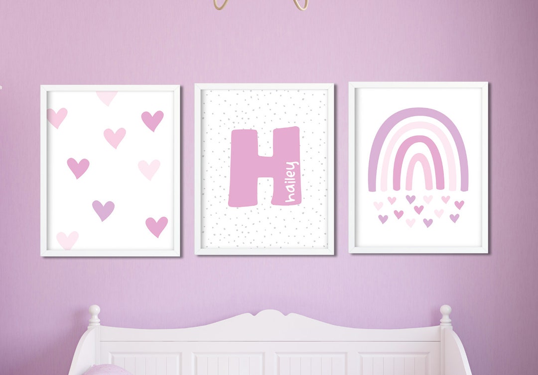 Girl's Nursery Prints, Rainbow Heart Prints, Rainbow Nursery Decor ...