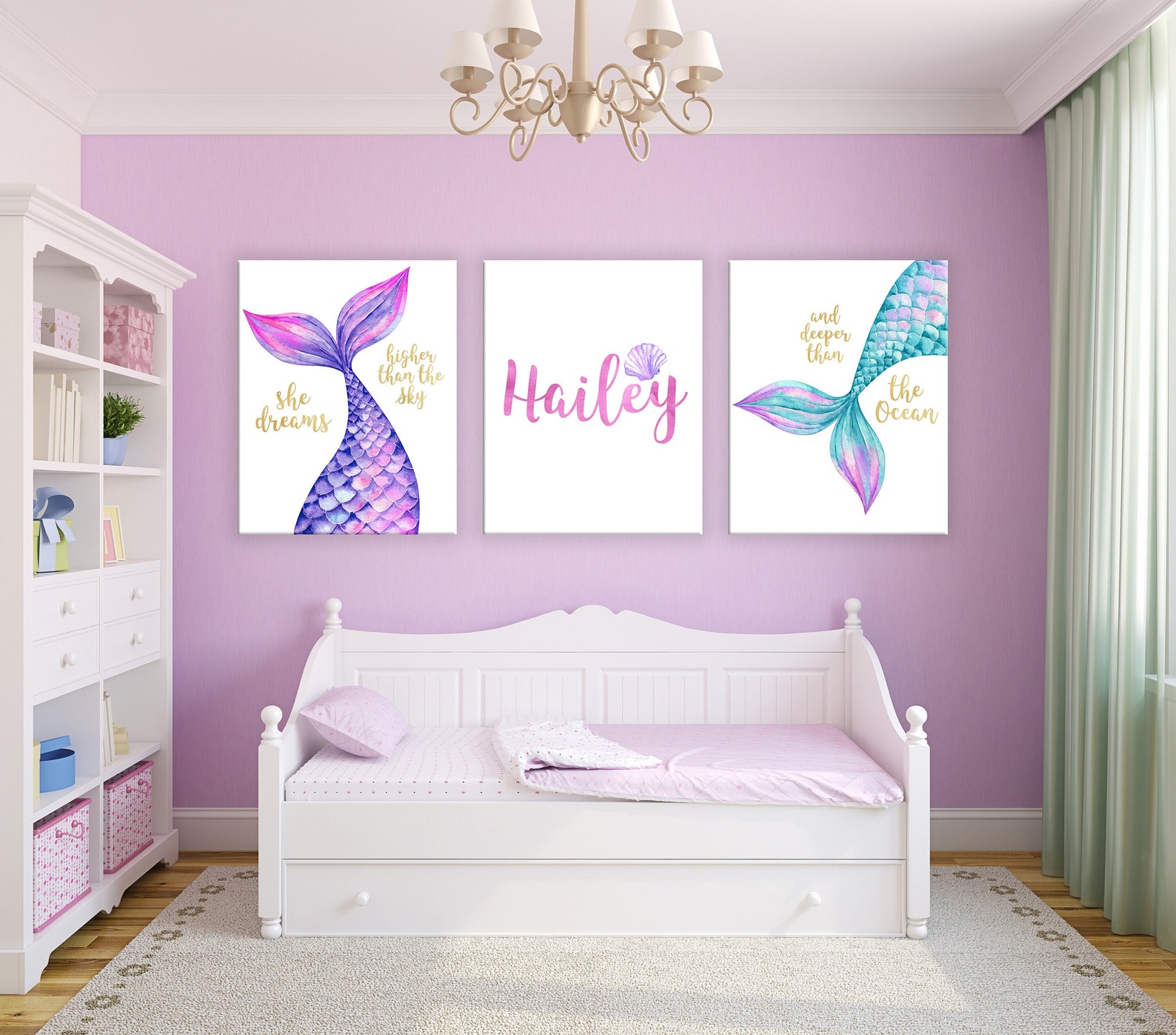 Girl's Mermaid Wall Art, Girl's Mermaid Prints, Custom Mermaid Nursery ...