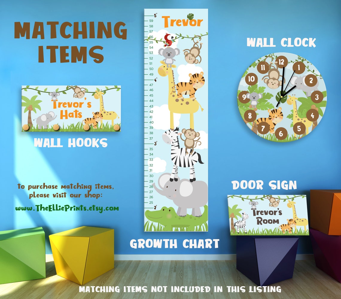 Safari Growth Chart Animal Growth Chart Canvas Growth Chart | Etsy