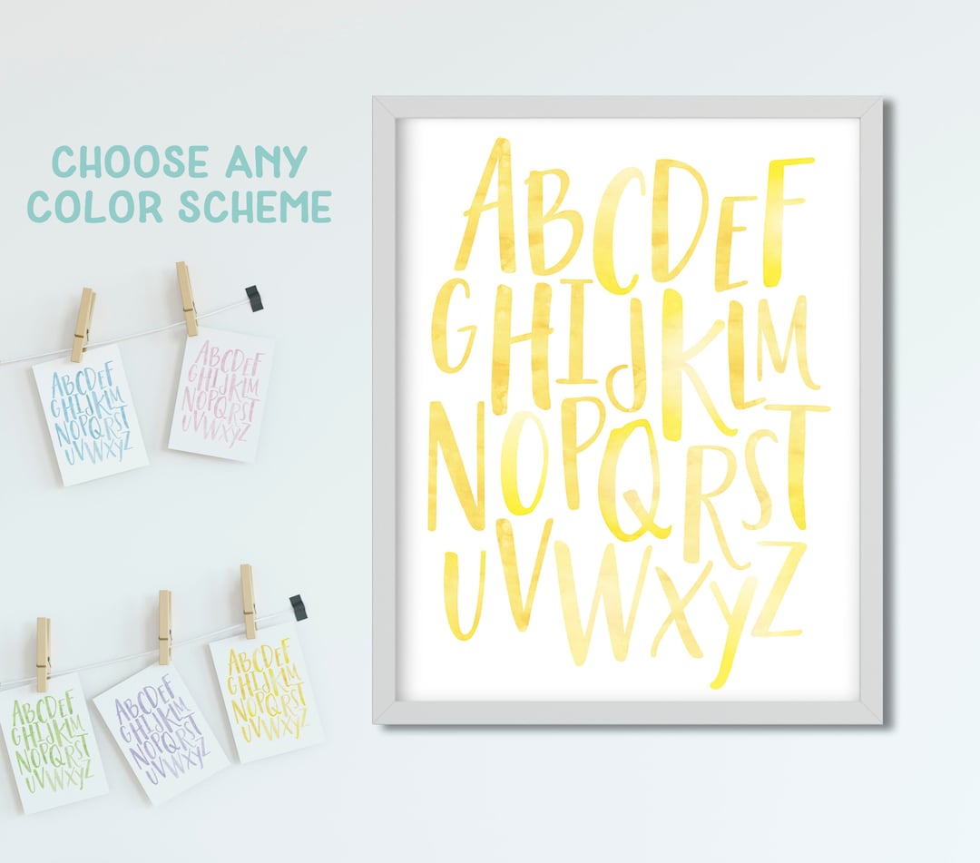 Watercolor ABC Nursery Print, Alphabet Wall Art, ABC Playroom Print ...