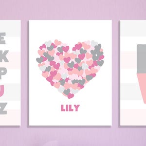 Girls Room Heart Prints, Canvas Art, Printable Nursery Wall Art, Girl's ...