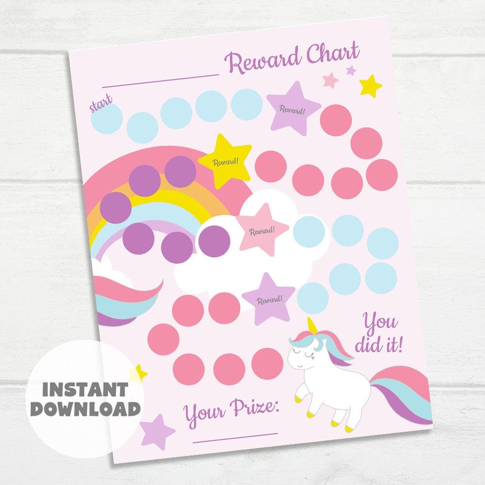 Printable Unicorn Reward Chart, Rainbow Unicorn Sticker Chart, Instant ...
