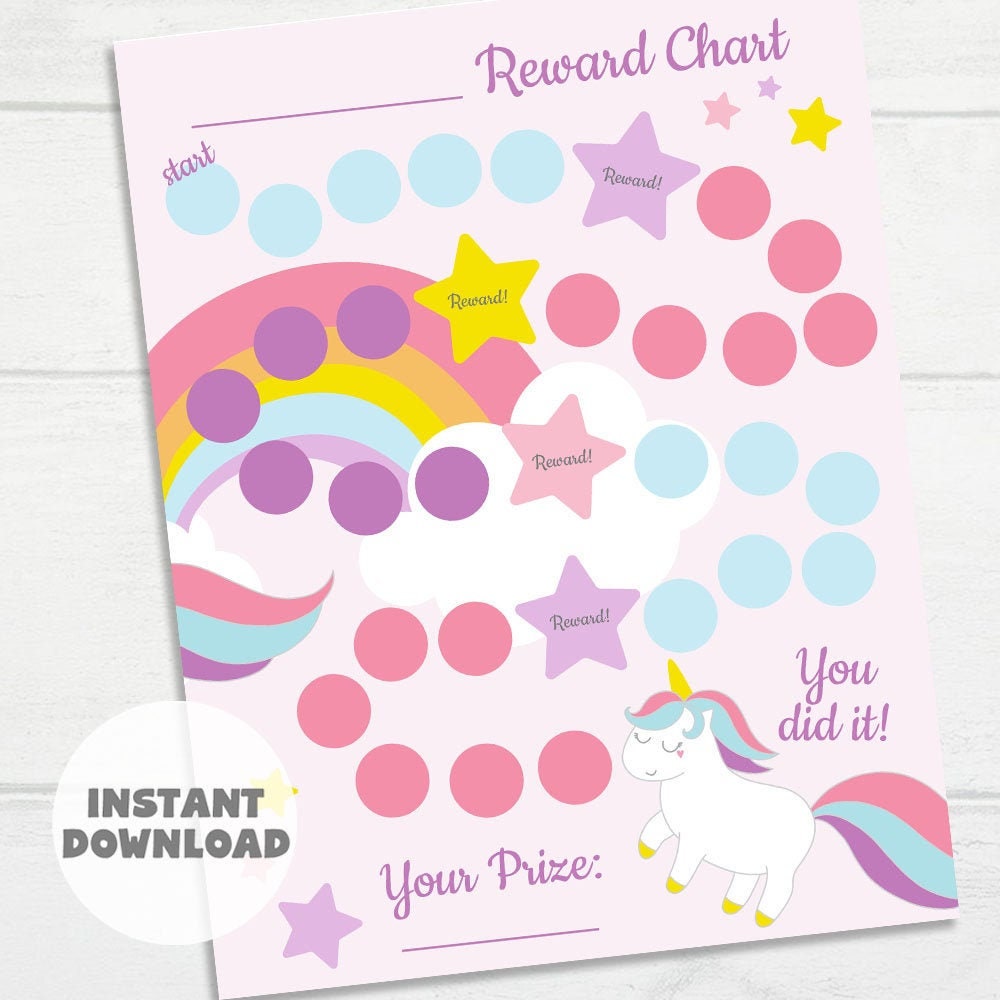 Printable Unicorn Reward Chart, Rainbow Unicorn Sticker Chart, Instant ...