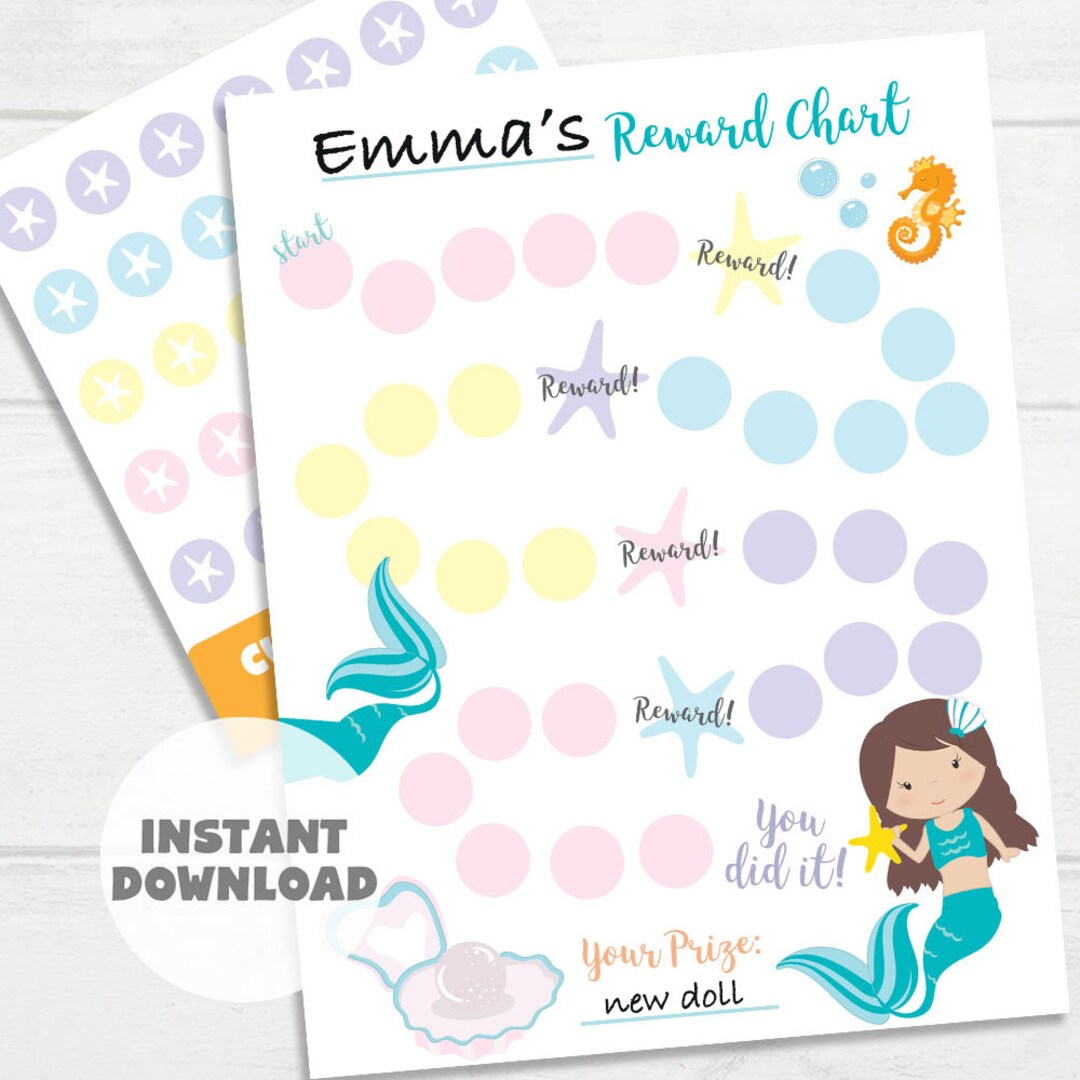 Printable Mermaid Reward Chart, Girl's Sticker Chart, Instant Download ...