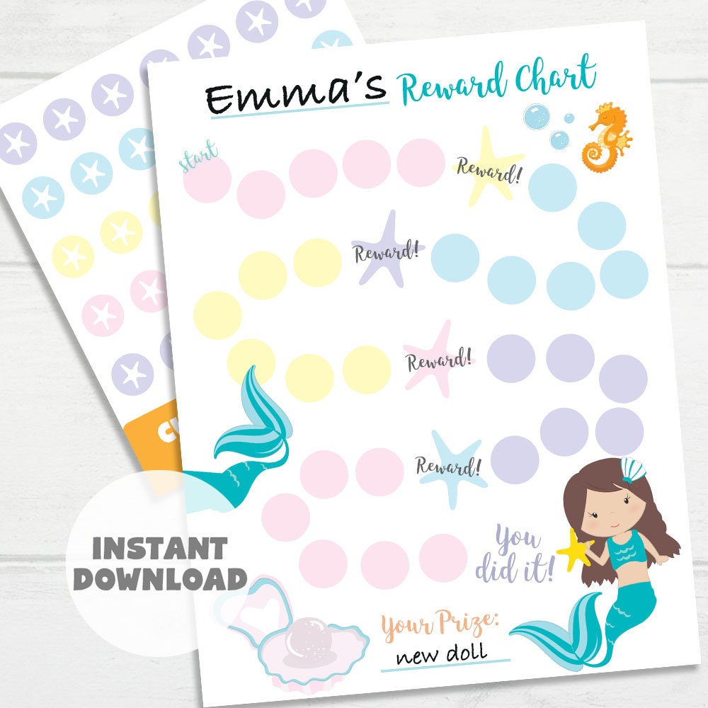 Printable Mermaid Reward Chart Girl's Sticker Chart | Etsy