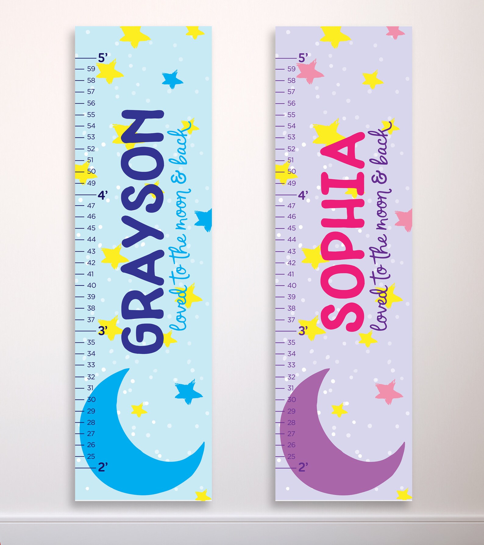 Moon and Stars Growth Chart, Kid's Growth Chart Canvas, Growth Chart ...