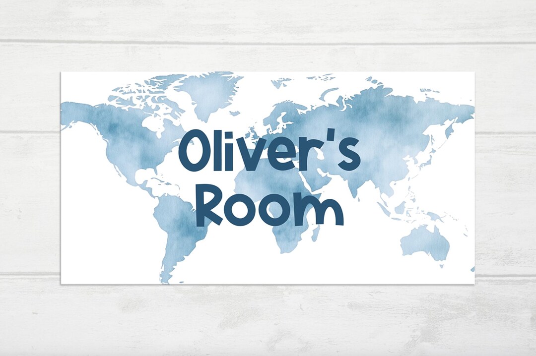 Kid's Map Door Sign, World Map Nursery Decor, Personalized Door Hanger ...