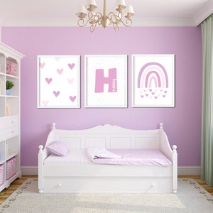 Girl's Nursery Prints, Rainbow Heart Prints, Rainbow Nursery Decor ...