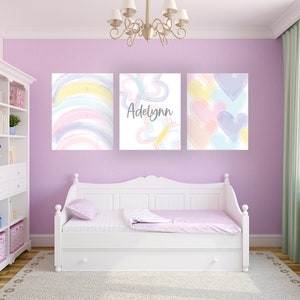 Girl's Rainbow Nursery Prints, Rainbow, Hearts, Butterfly Prints ...