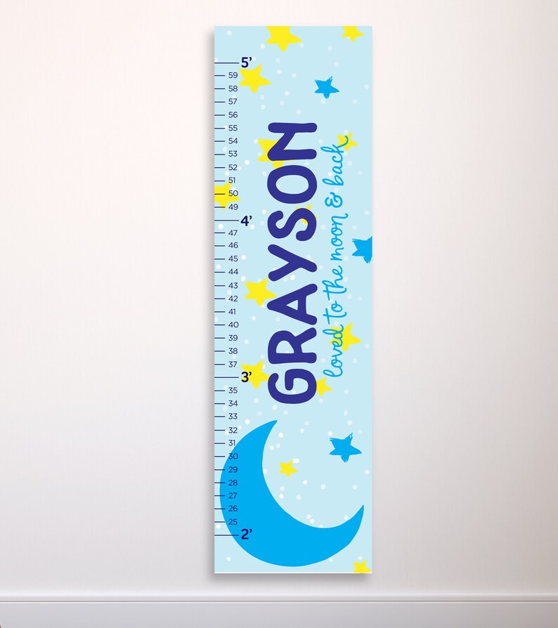Moon and Stars Growth Chart, Kid's Growth Chart Canvas, Growth Chart ...
