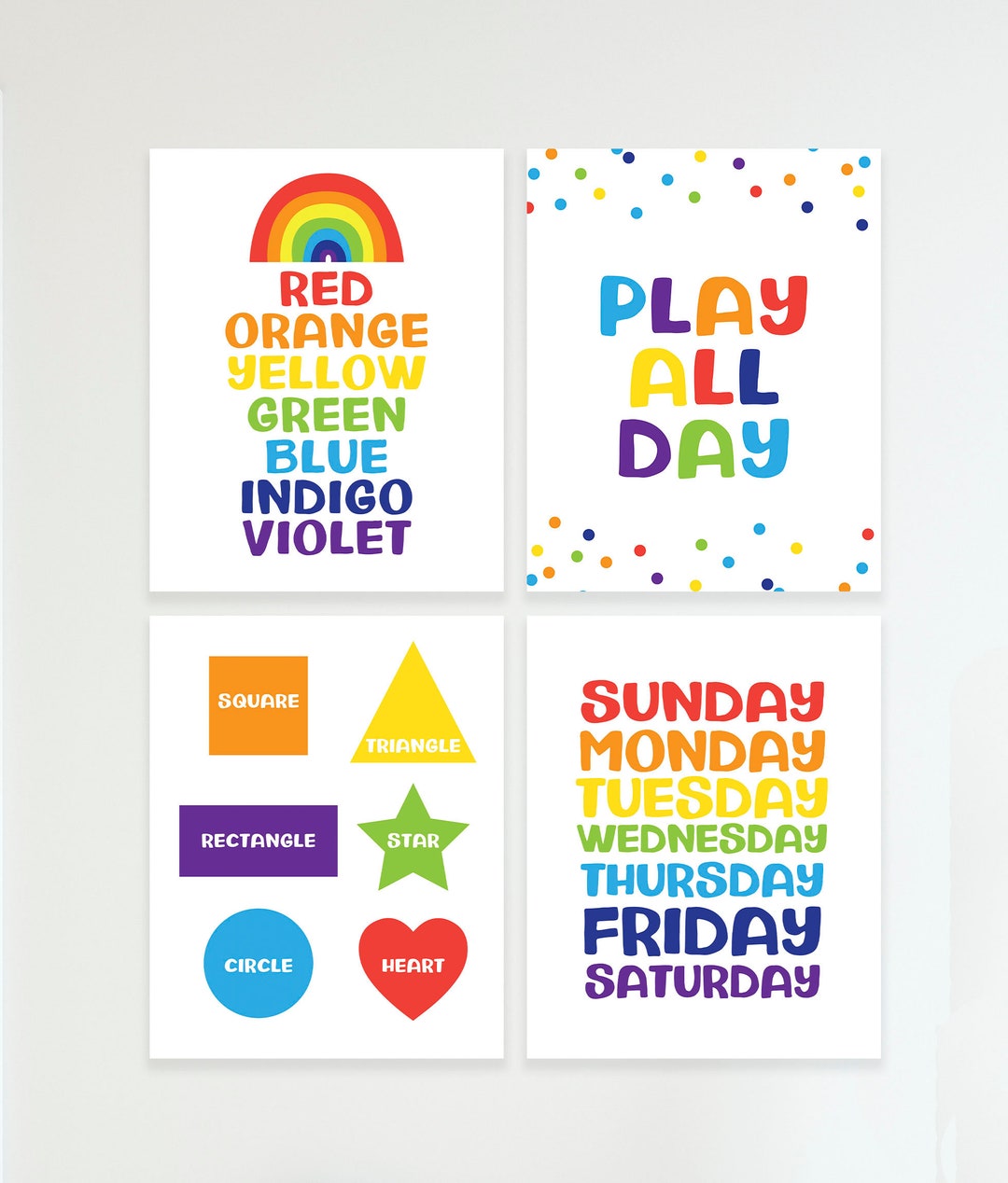 Rainbow Playroom Printable Art, Days of the Week, Shapes, Colors, Kids ...