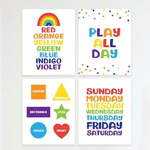 Rainbow Playroom Printable Art, Days of the Week, Shapes, Colors, Kids ...
