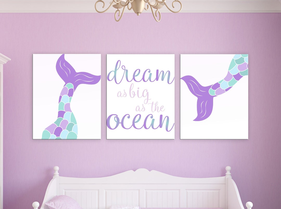 Girl's Mermaid Wall Art, Girl's Mermaid Prints, Custom Mermaid Nursery ...
