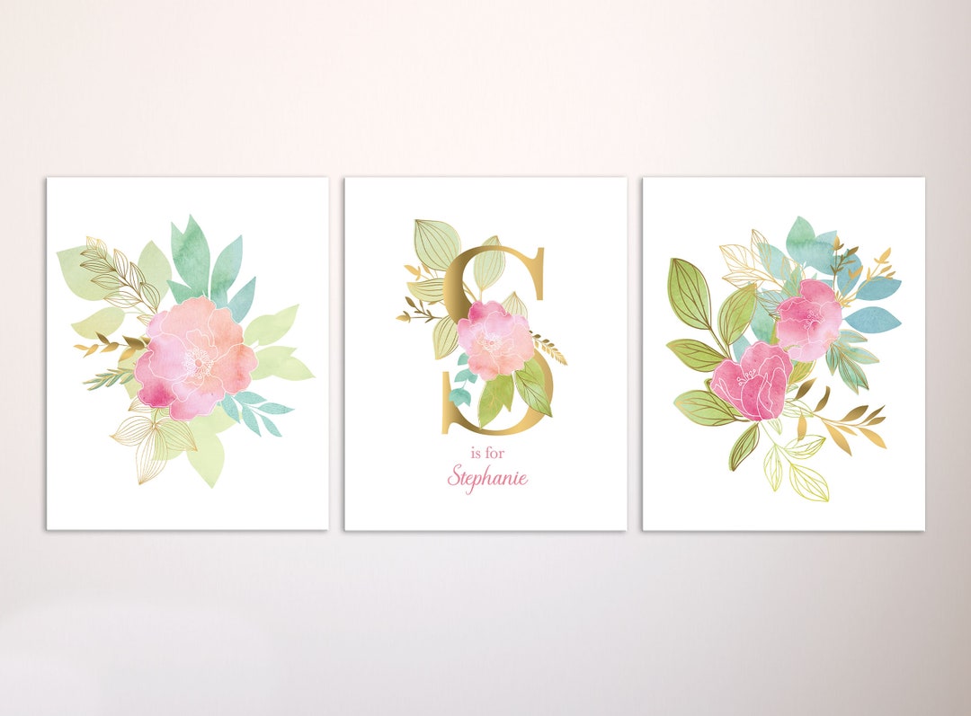 Girl's Floral Print Set, Floral Nursery Decor, Floral Nursery Prints ...