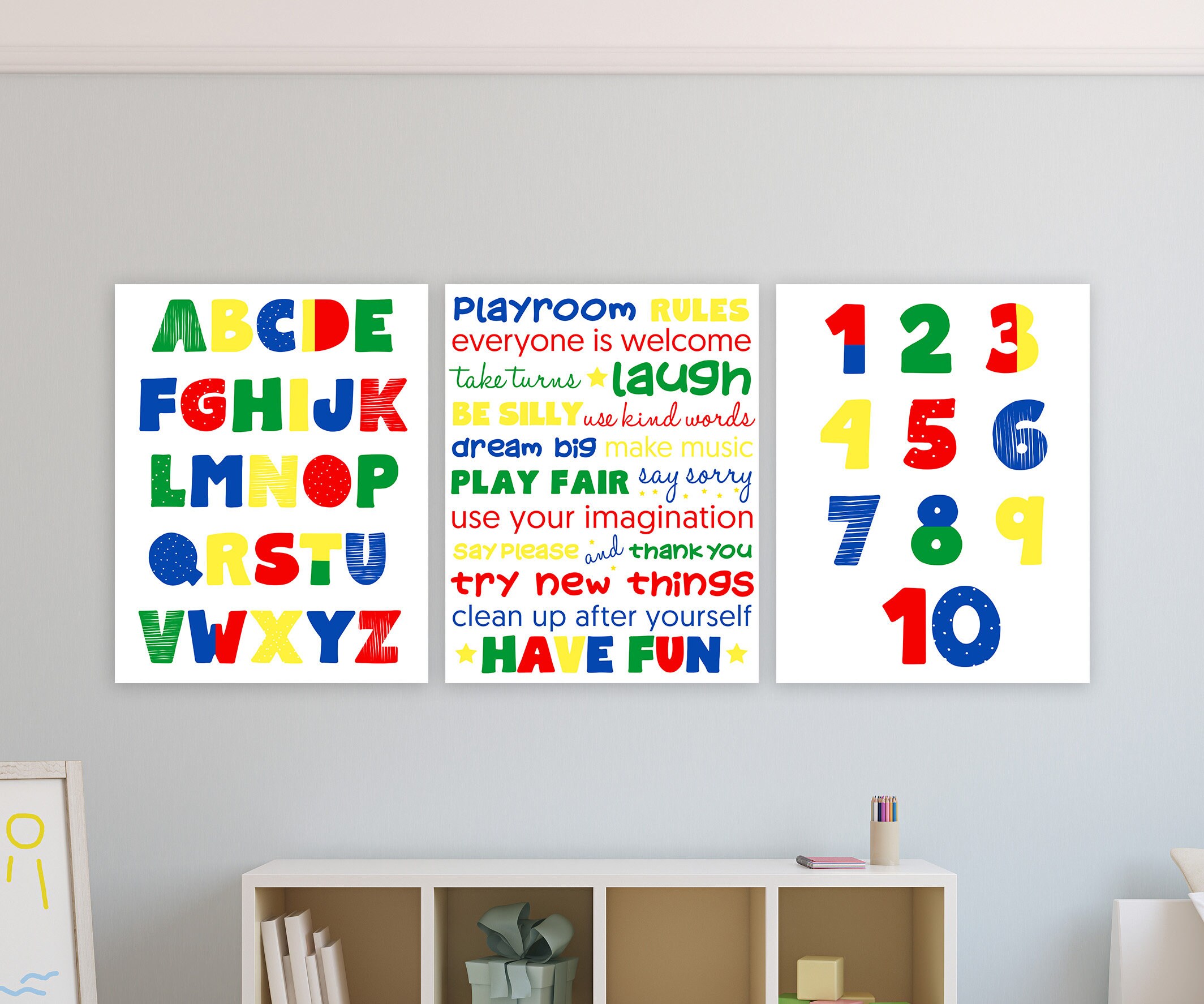 Alphabet and Numbers Prints, Playroom Rules Print, ABC Numbers Nursery ...