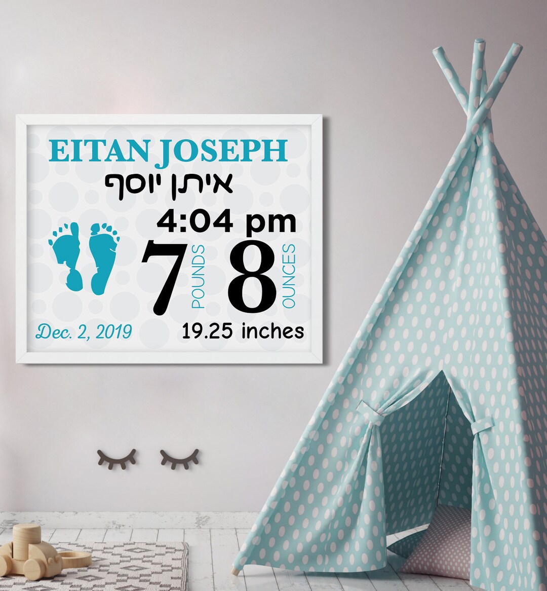 Hebrew Birth Stats Print, Jewish Baby Boy Gift, Brit Milah Gift, Jewish ...