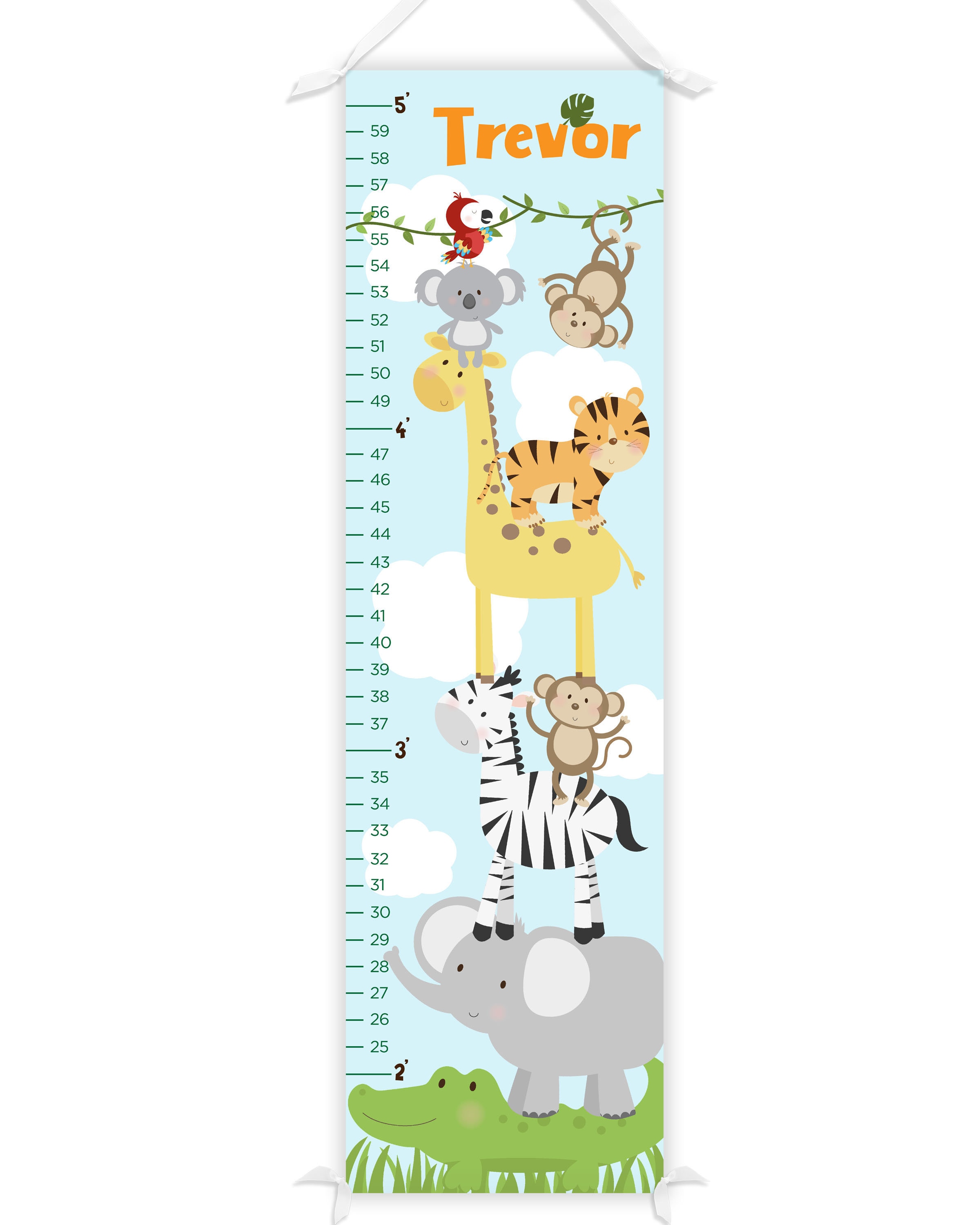 Home & Living Jungle Nursery Art Height Chart Monkeys Canvas Growth ...