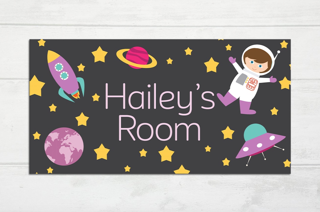 Girl's Astronaut Door Sign, Personalized Door Plaque, Outer Space Theme ...