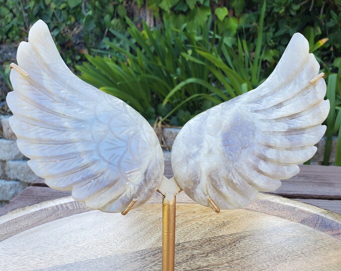 Moonstone Angel Wings With Gold Stand Uplifting Feminine - Etsy