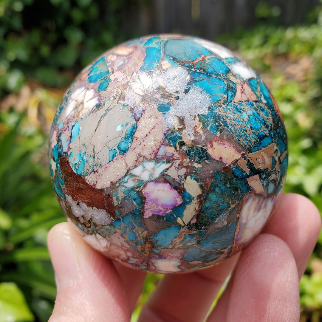 Glued Turquoise Sphere - Luck, Peace, Protection, Soothing - Multi ...