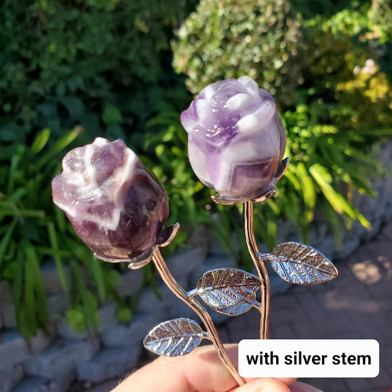 Small Dream Amethyst Rose on Stem - Calming, Energetic Protection ...