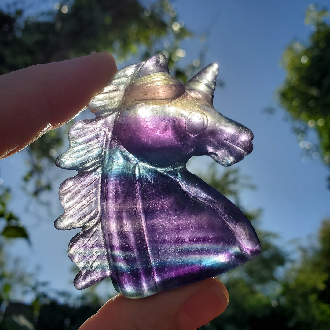 Small Rainbow Fluorite Unicorn - Stability, Concentration, Protection ...