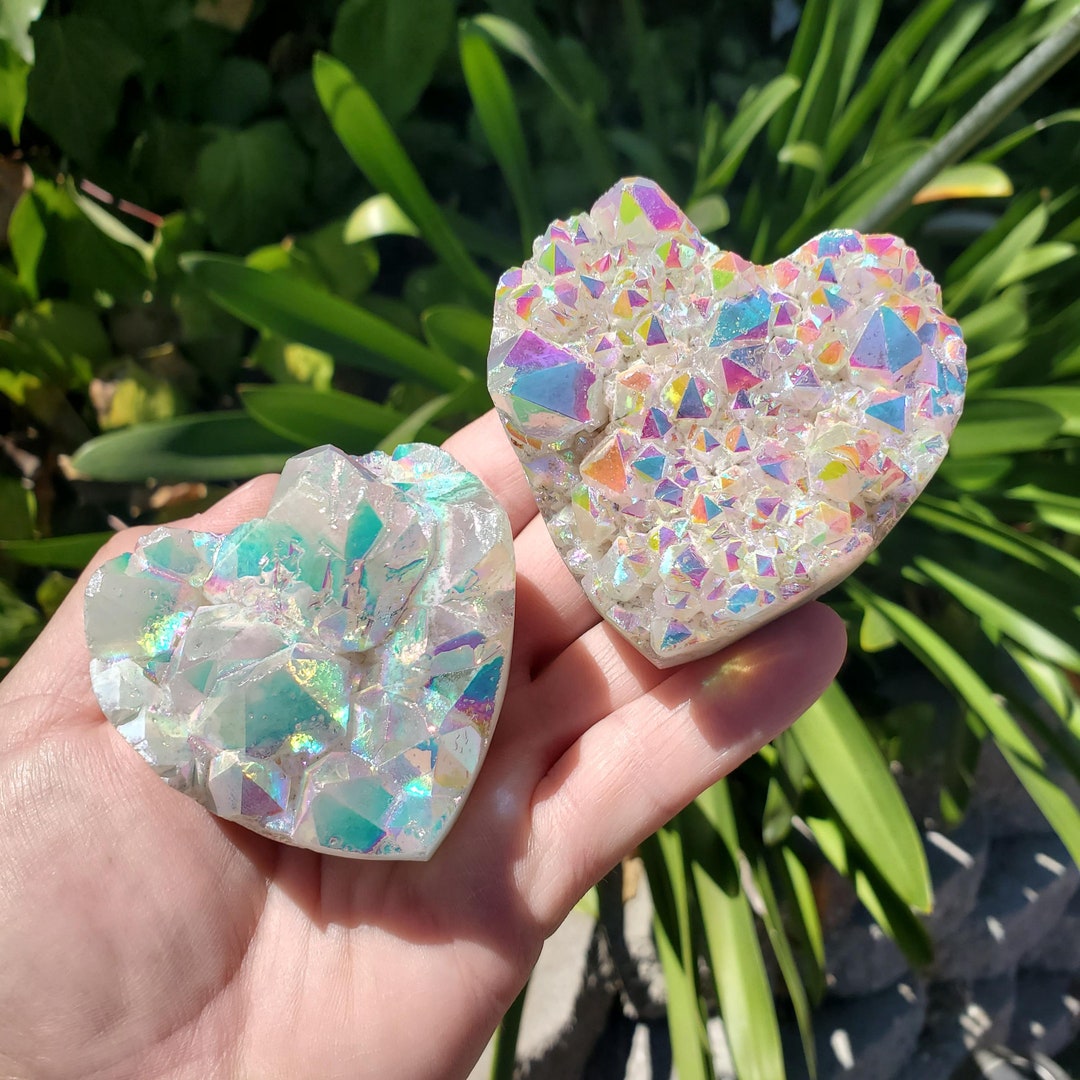 Flashy Aura Quartz Heart Cluster - Counteracts Negative, Energizes ...