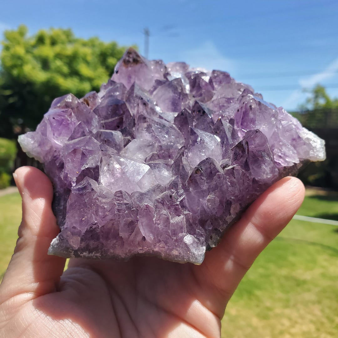 5" Cute Amethyst Geode With Golden Rutile - Calming, Cleanses Body ...
