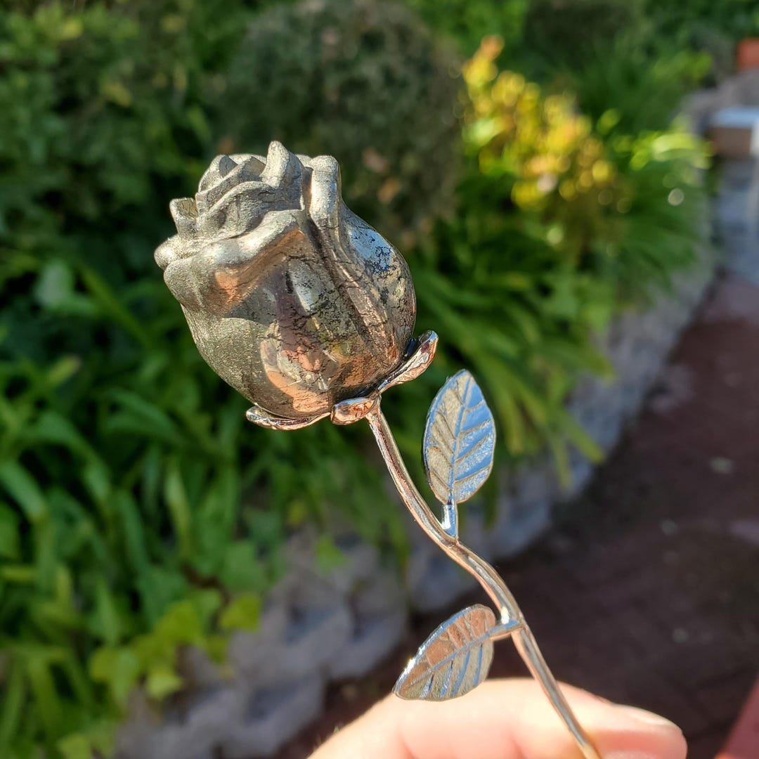 Small Pyrite Rose on Silver Stem - Blocks Negativity, Boost Personal ...