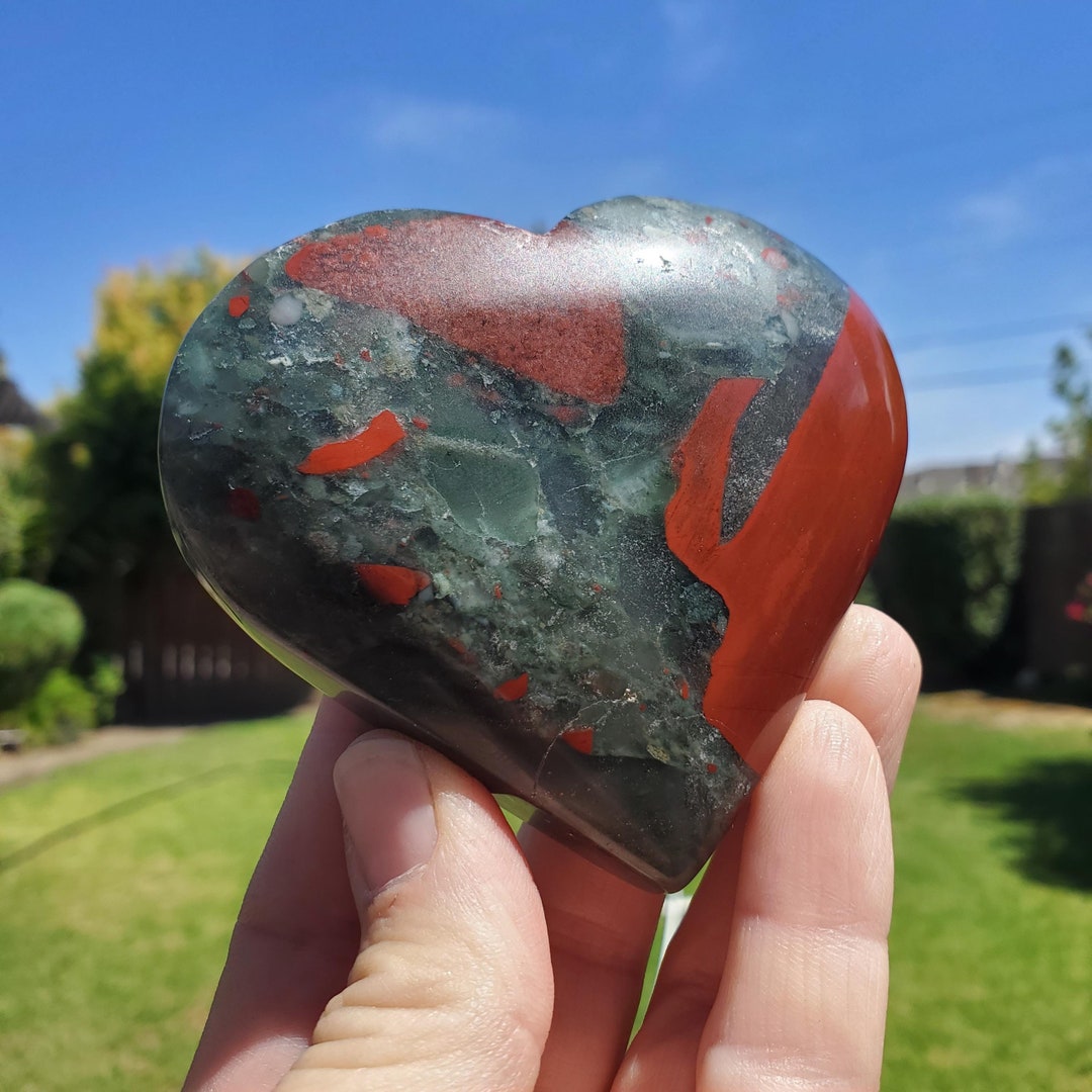 Chunky African Bloodstone Heart- Calming, Grounding, Persistence ...