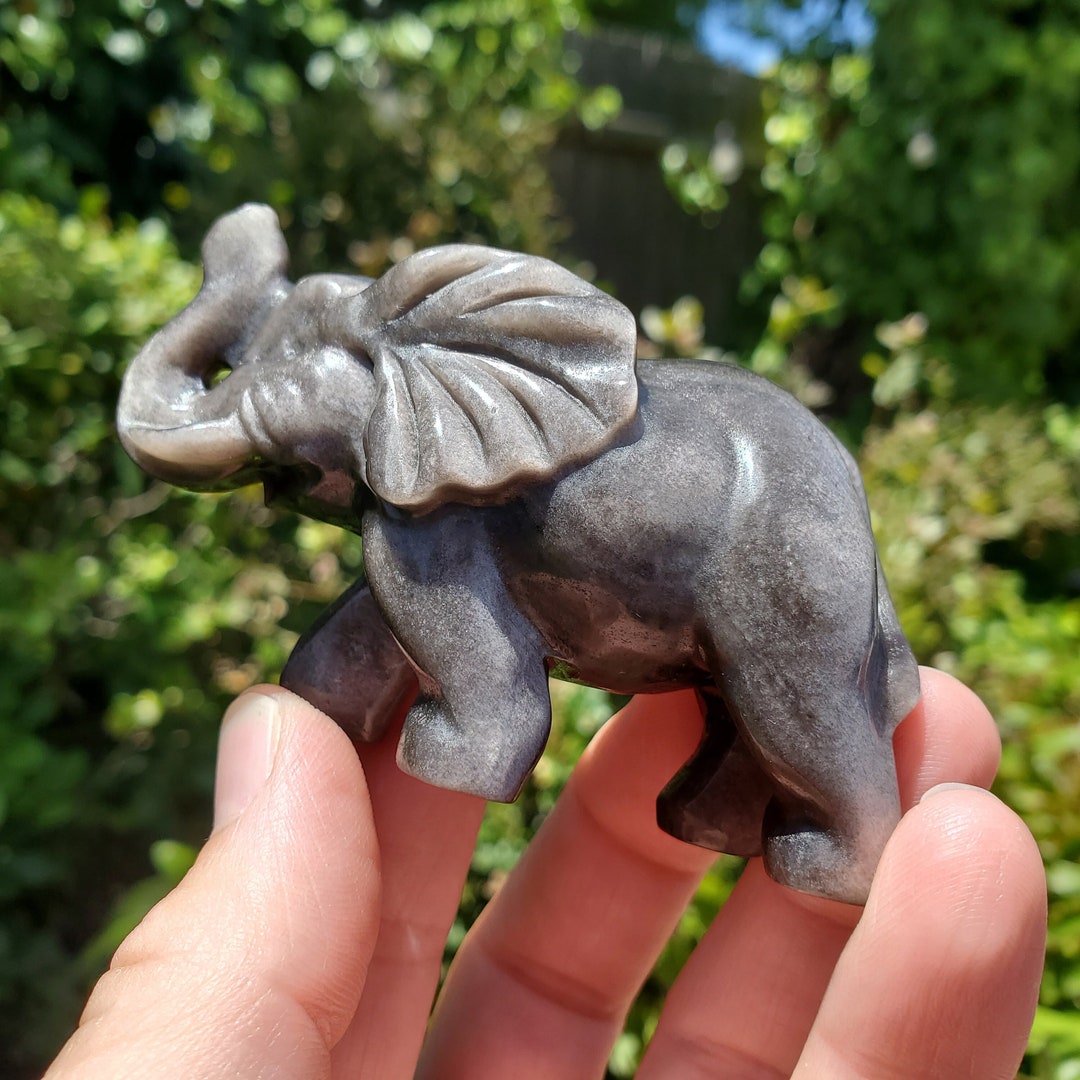 Silver Sheen Obsidian Elephant Self Reflection, Release Negative ...