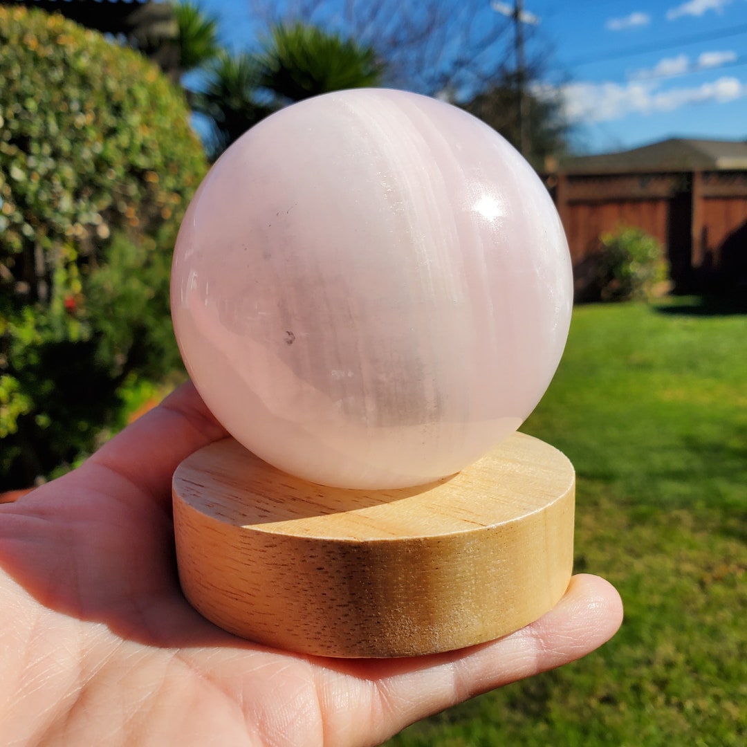Pink Calcite Sphere With Light Base Glowing Crystal With UV Light ...