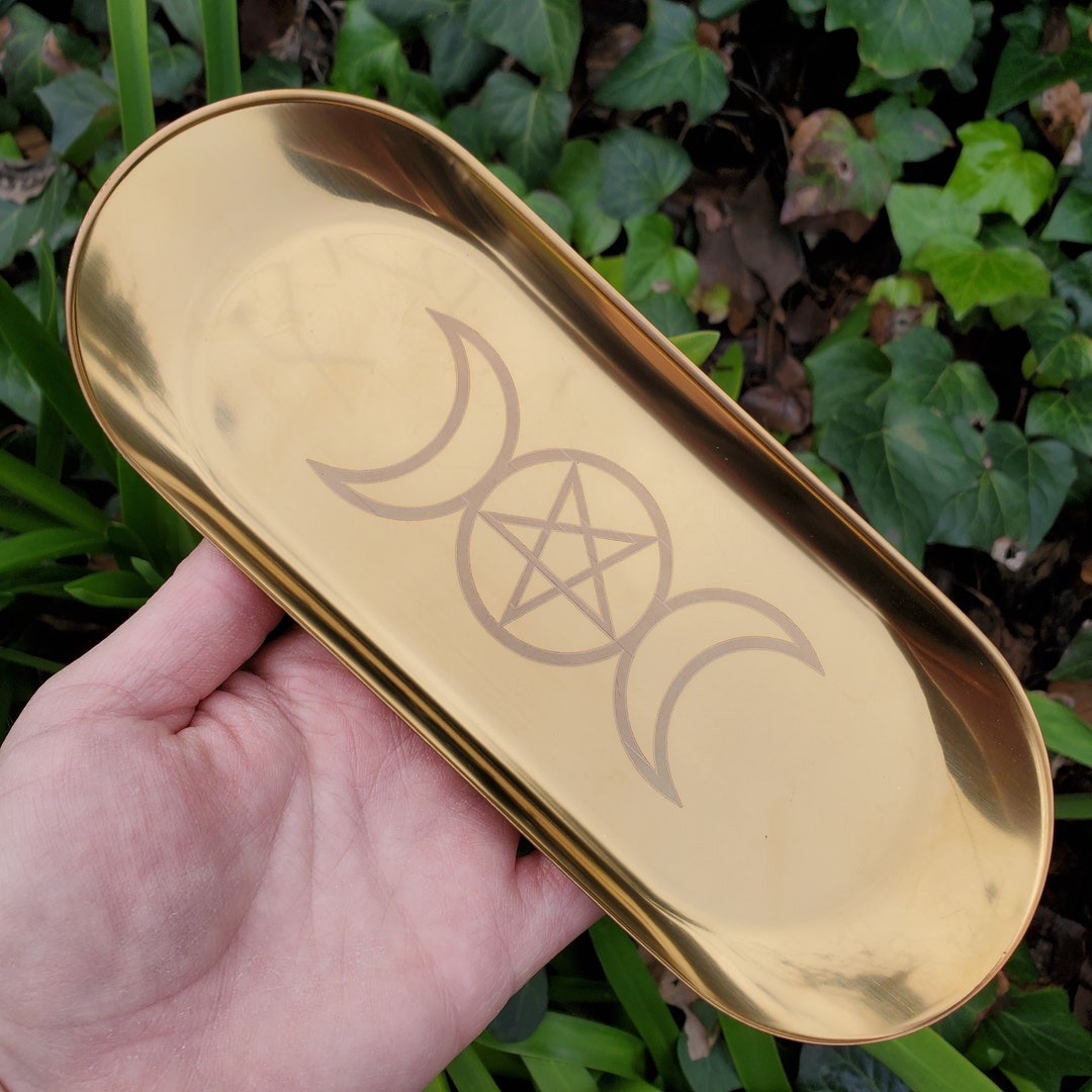 Metal Tray With Moon Phase - Crystal Tray, Display Tray, Gemstone ...