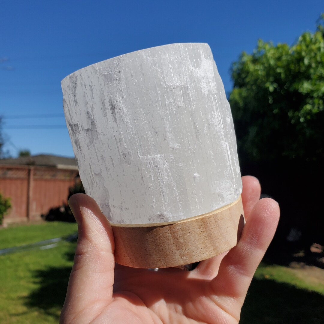 Selenite Accent Lamp With Wooden Base - Tranquility, Blessings, Love ...