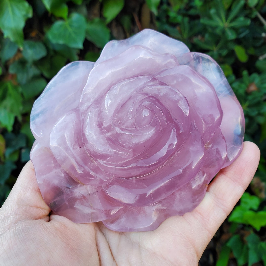 4.5 Big Rose Quartz Flower Carved Rose Unconditional Love, Compassion ...