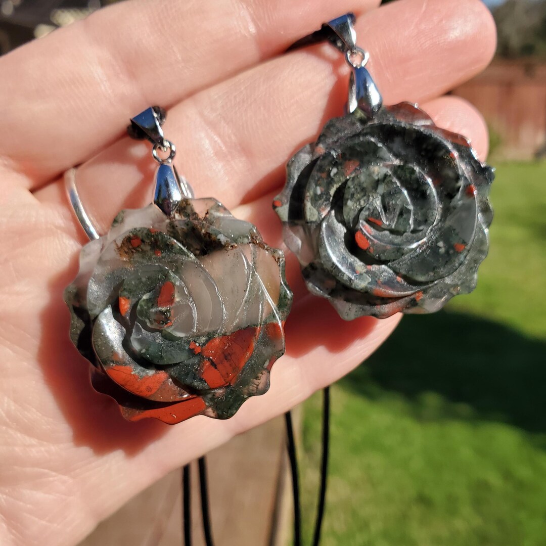 African Bloodstone Rose Necklace - Calming, Grounding, Persistence ...