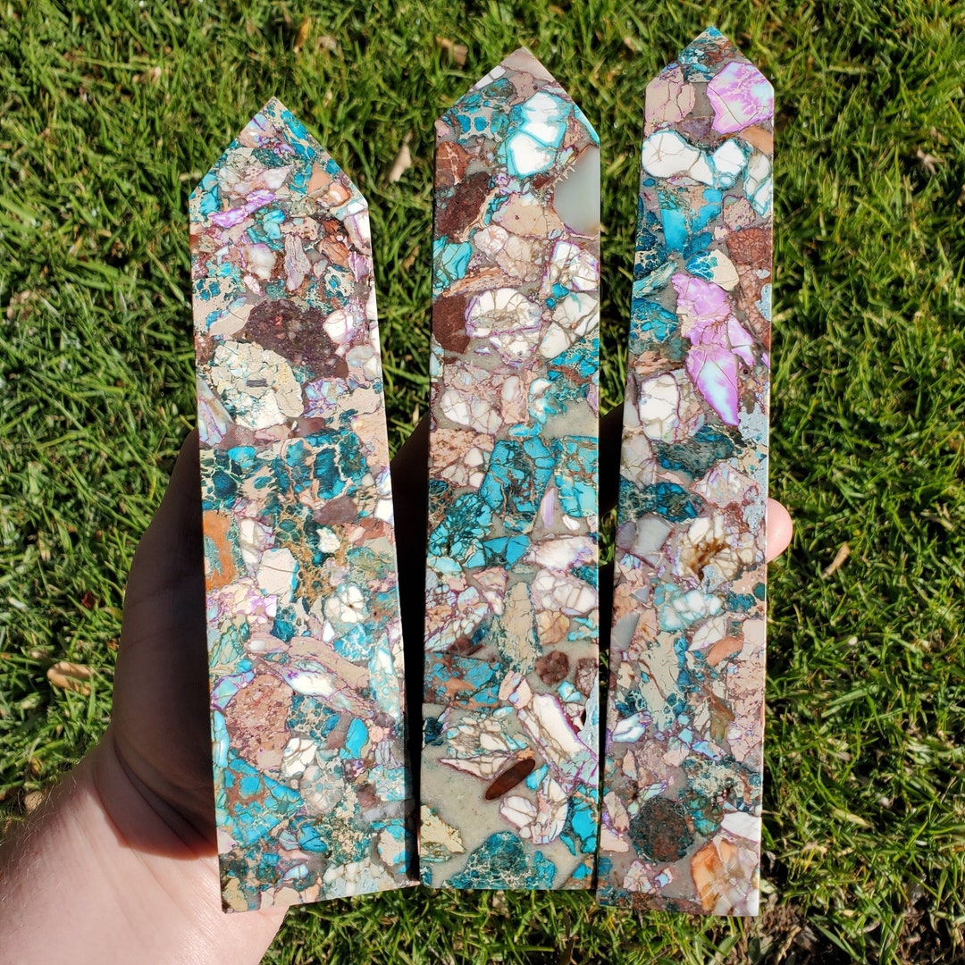 Big Glued Turquoise Tower Luck, Peace, Protection, Soothing Multi Color ...