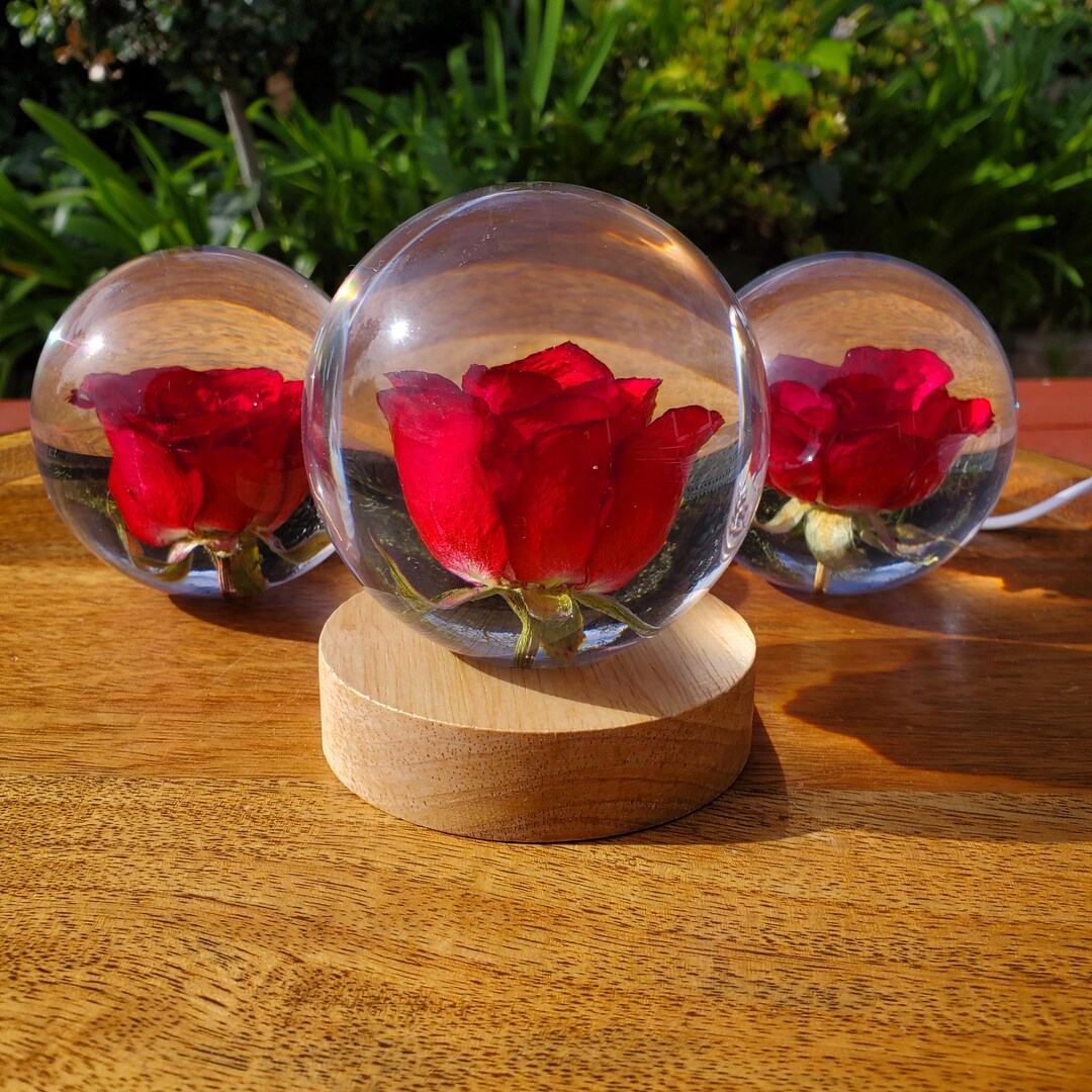 Red Rose Resin Accent Light With Wooden Stand | Handmade Resin Craft ...