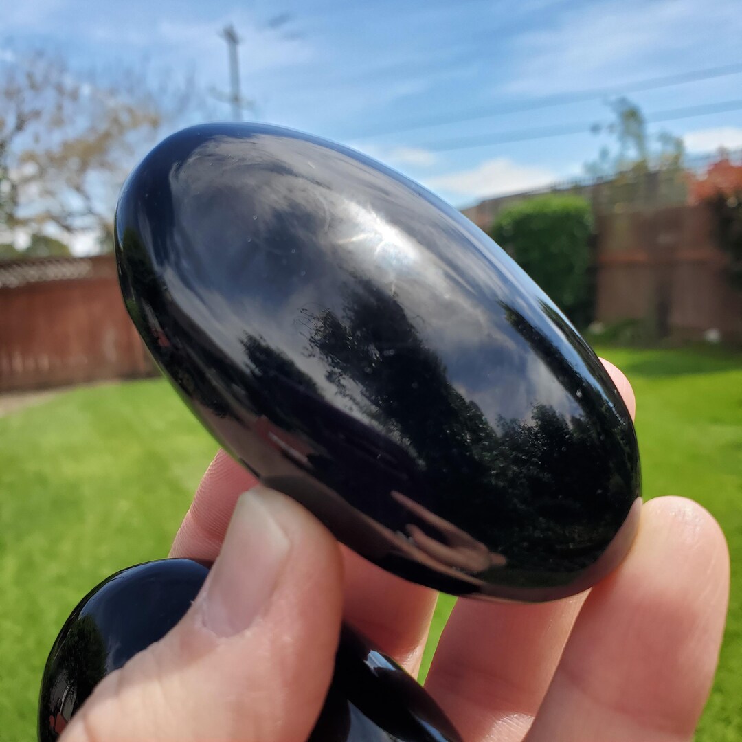 Big Obsidian Palm Stone - Self Reflection, Release Negative Energies ...