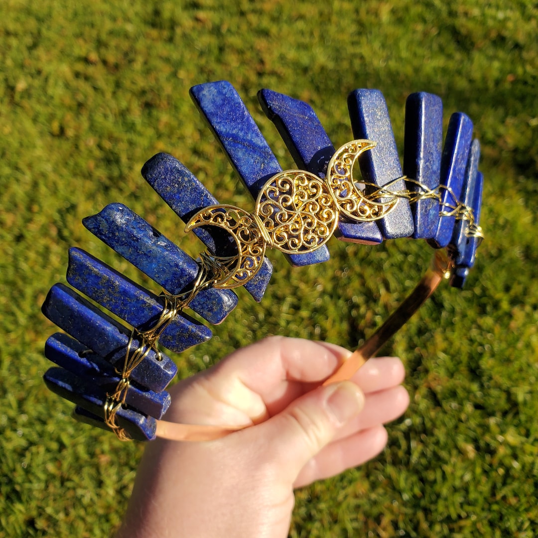 Lapis Lazuli Crown With Gold Triple Moon - Speak Your Truth, Self ...
